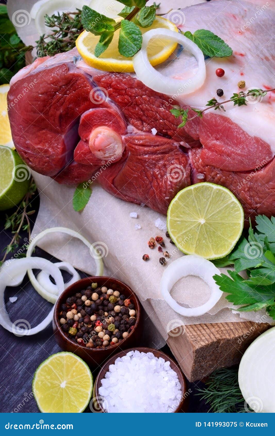 Raw mutton leg stock image. Image of farmer, bone, making - 141993075