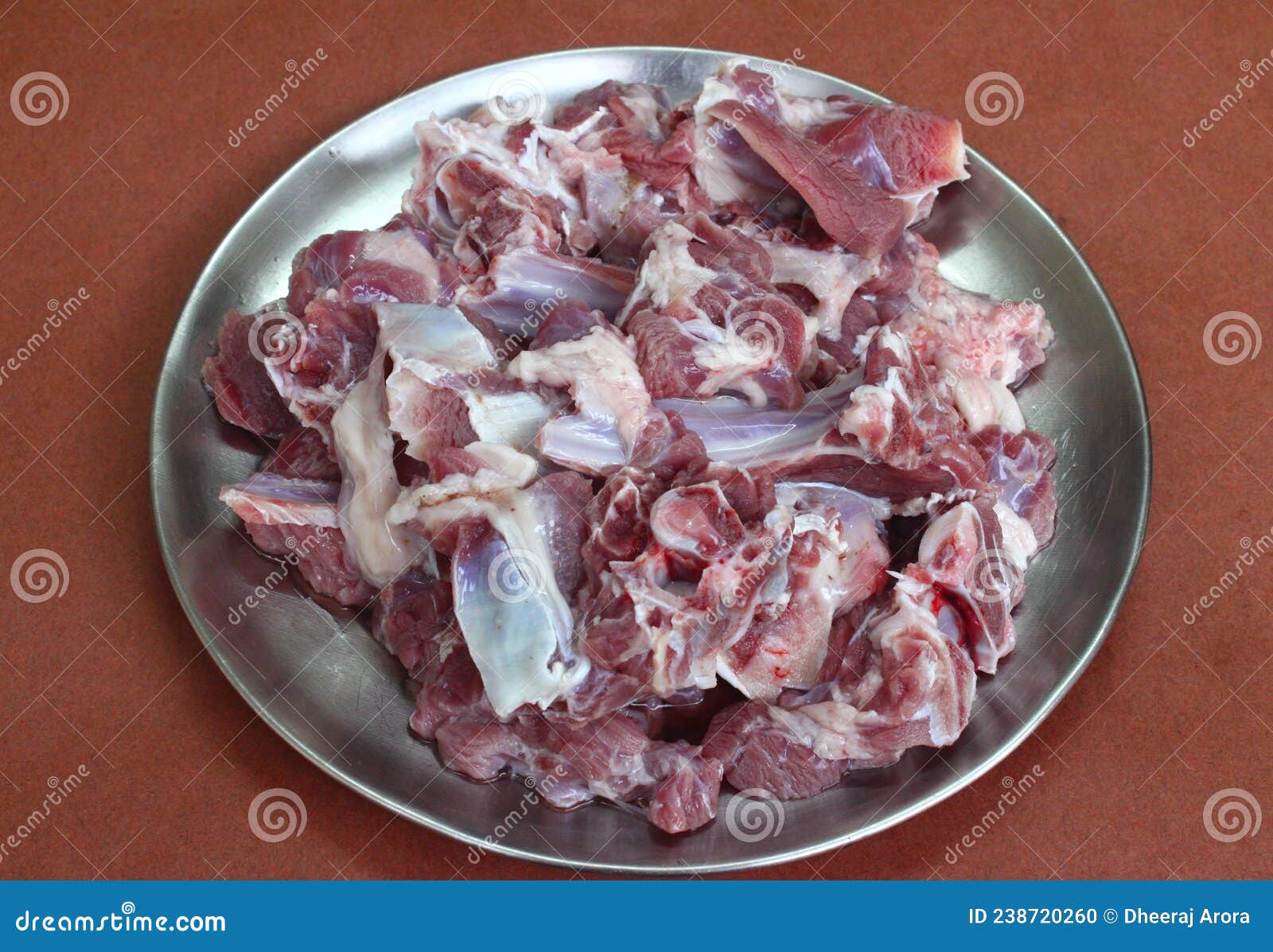 Raw Mutton Pieces on Steel Plate Stock Photo - Image of plate, cleaned ...