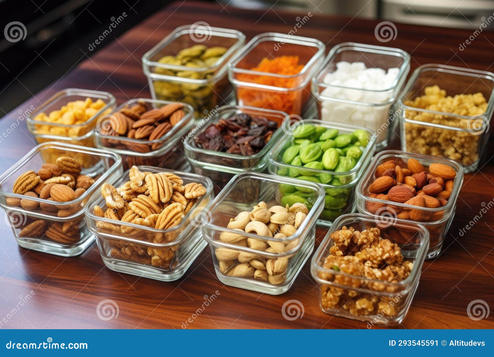 Raw Nuts Portioned Out in Small Containers on a Table Stock Image ...