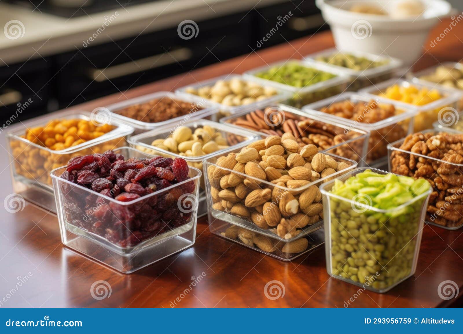 Raw Nuts Portioned Out In Small Containers On A Table Royalty-Free ...