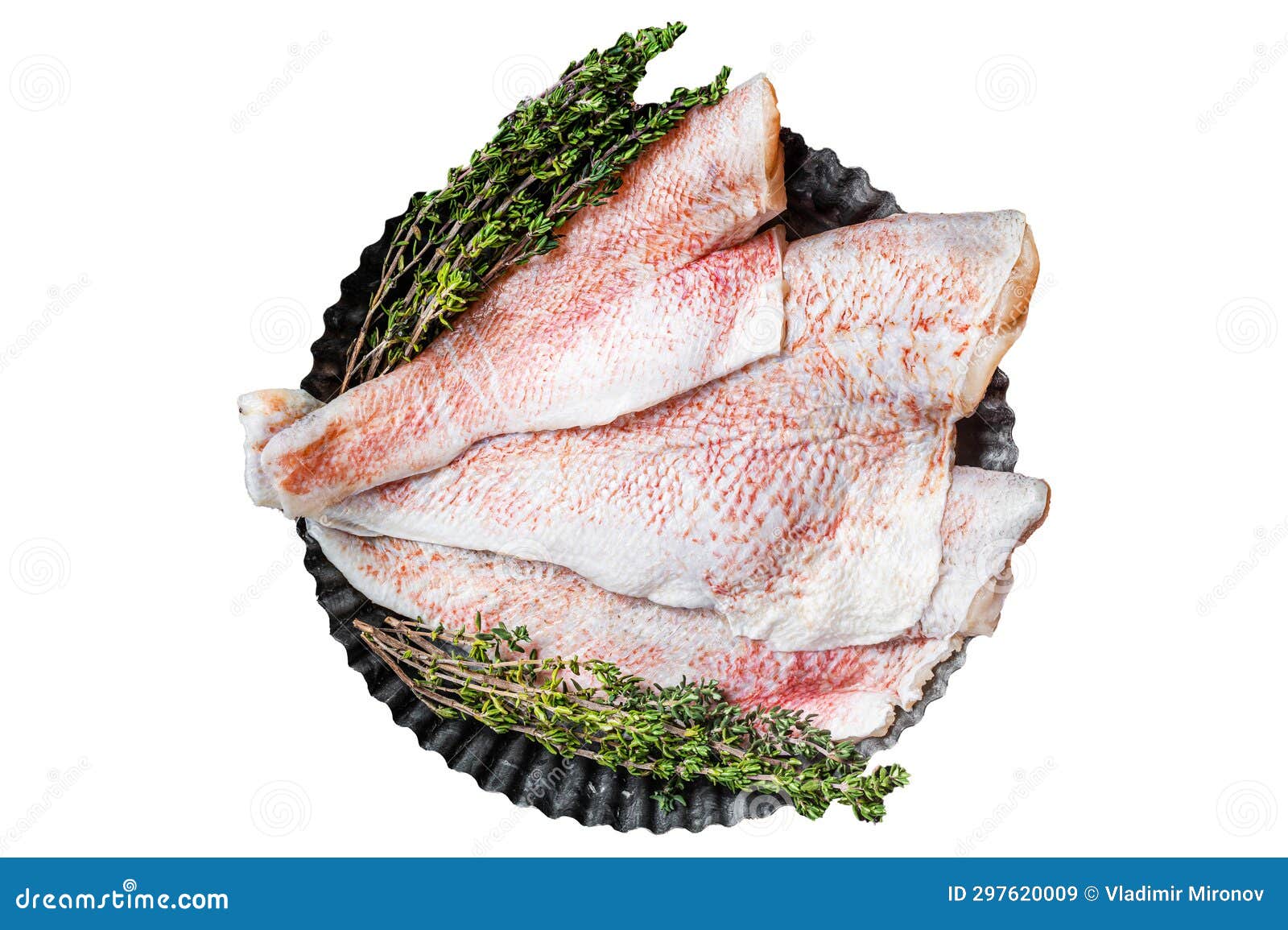 Raw Ocean Red Perch Fillet, Snapper Fish with Herbs. Isolated, White ...