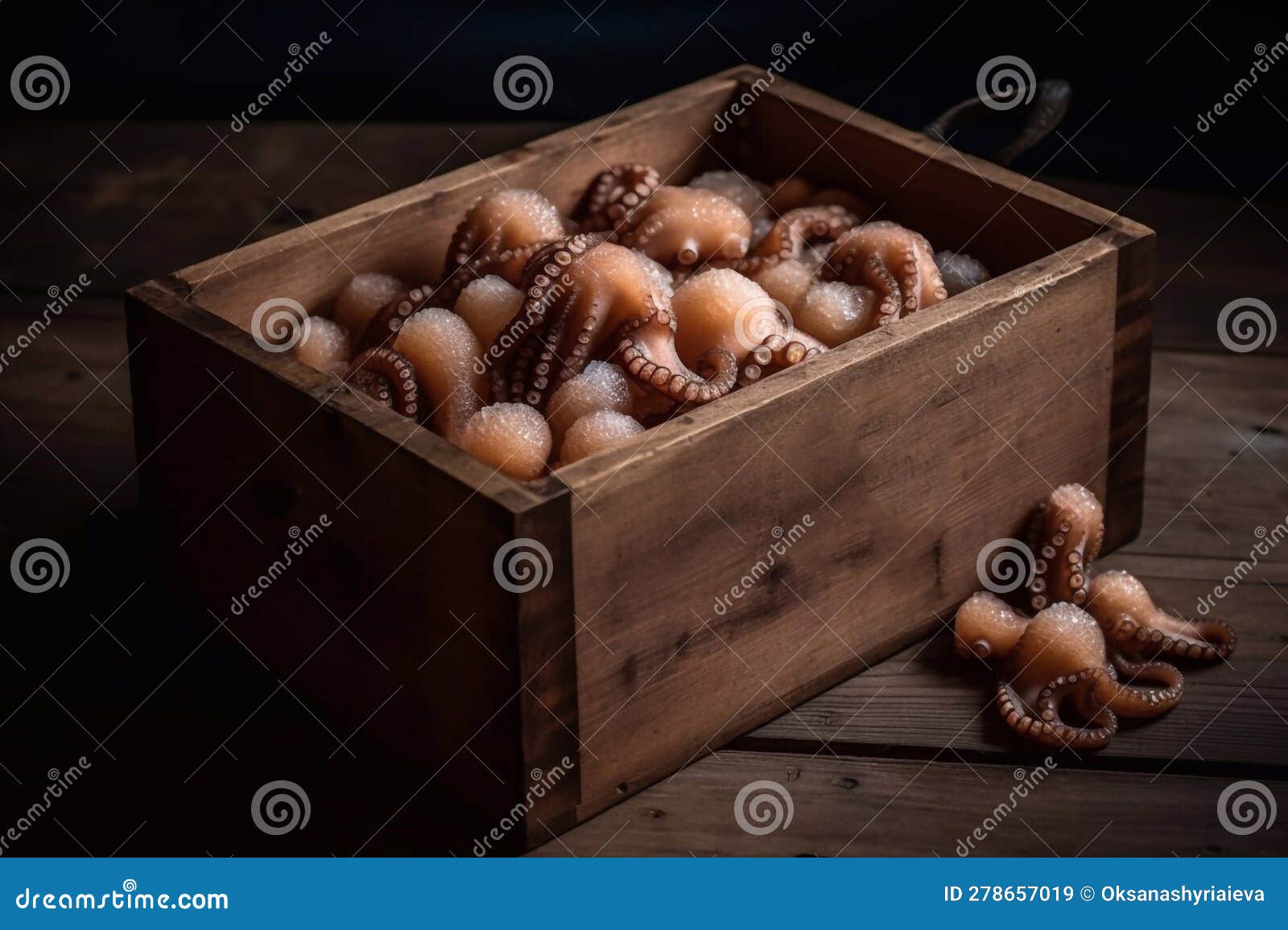 Raw Octopuses in a Box in Ice. Fresh Seafood Stock Illustration ...
