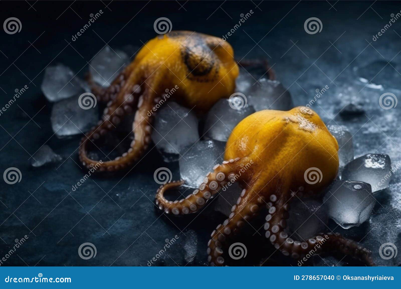 Raw Octopuses in a Box in Ice. Fresh Seafood Stock Illustration ...