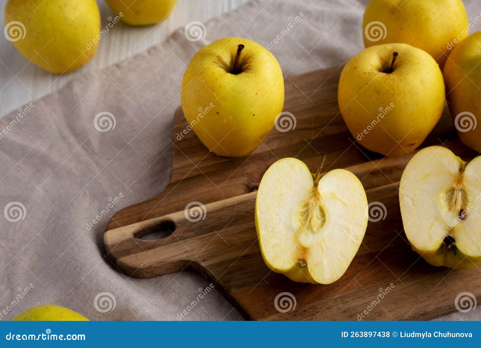 Raw Organic Golden Apples Ready To Eat, Low Angle View Stock Photo ...