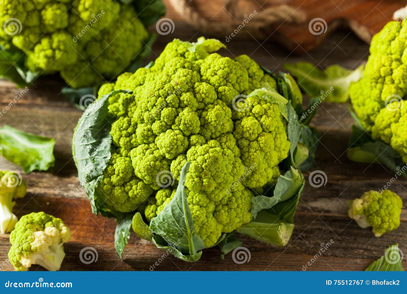 Raw Organic Green Broccoli Cauliflower Stock Image - Image of flower ...