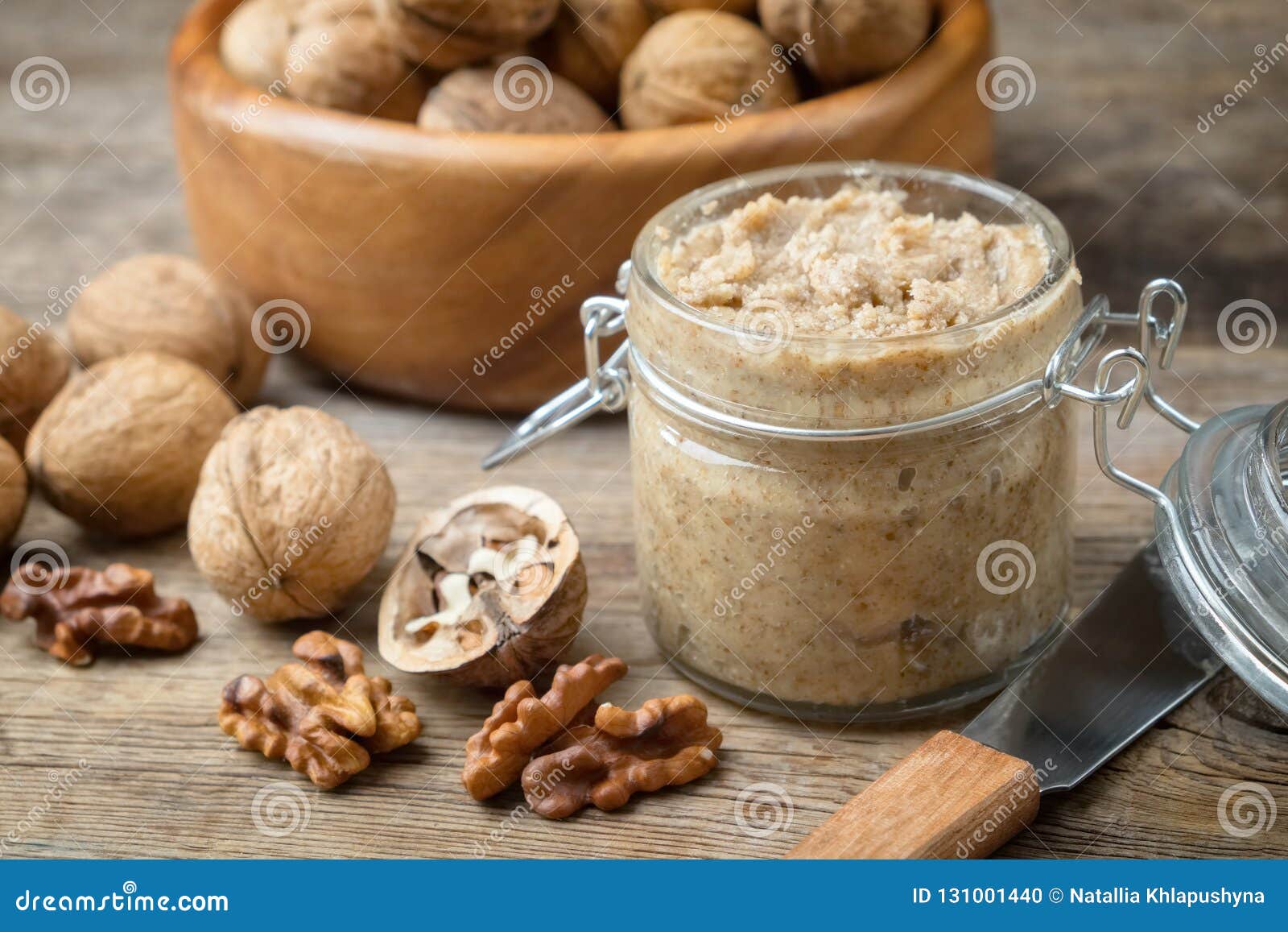 Raw Organic Walnut Butter and Fresh Nuts. Stock Photo - Image of food ...
