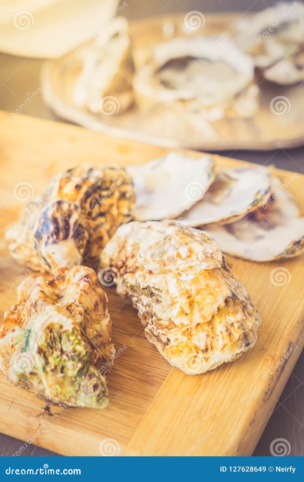 Raw oysters shells stock image. Image of desk, seafood - 127628649