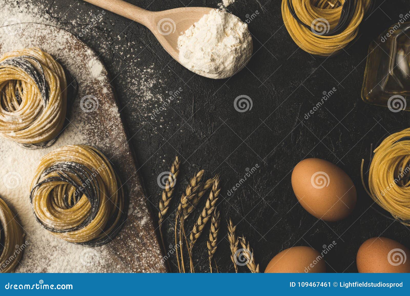 Raw Pasta and Ingredients Composition Stock Image - Image of pasta ...