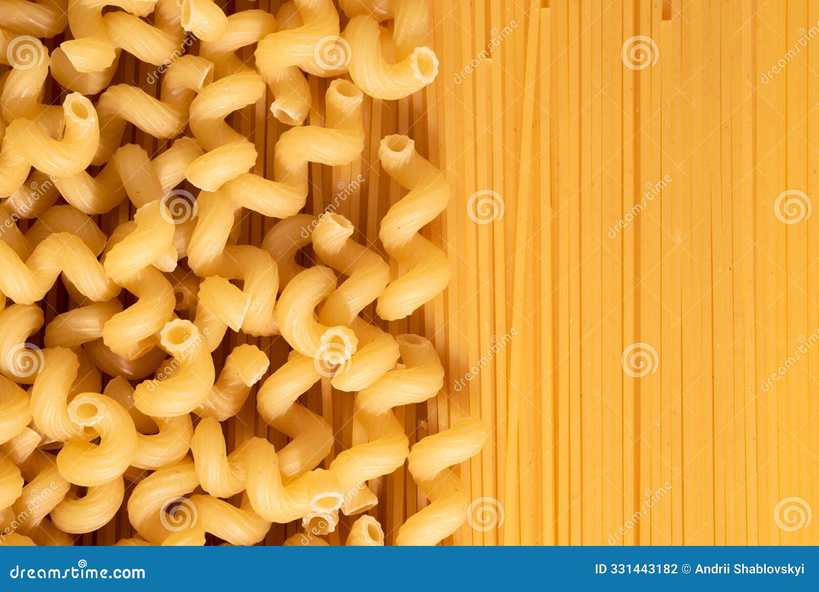 Raw Pasta and Spaghetti, Top View. Italian Raw Pasta Mockup Stock Photo ...