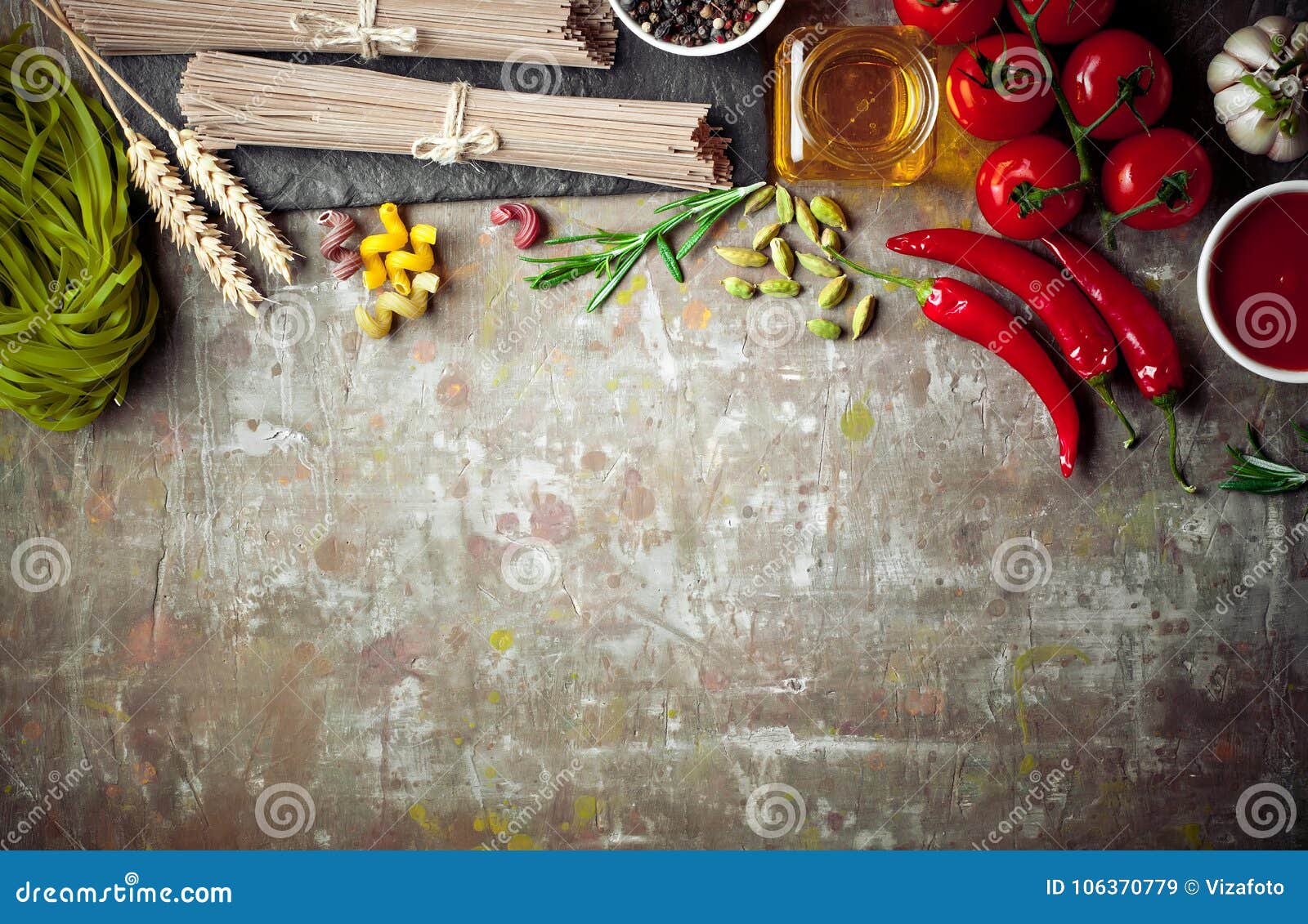 Pasta in the Composition on the Table Stock Image - Image of lunch ...
