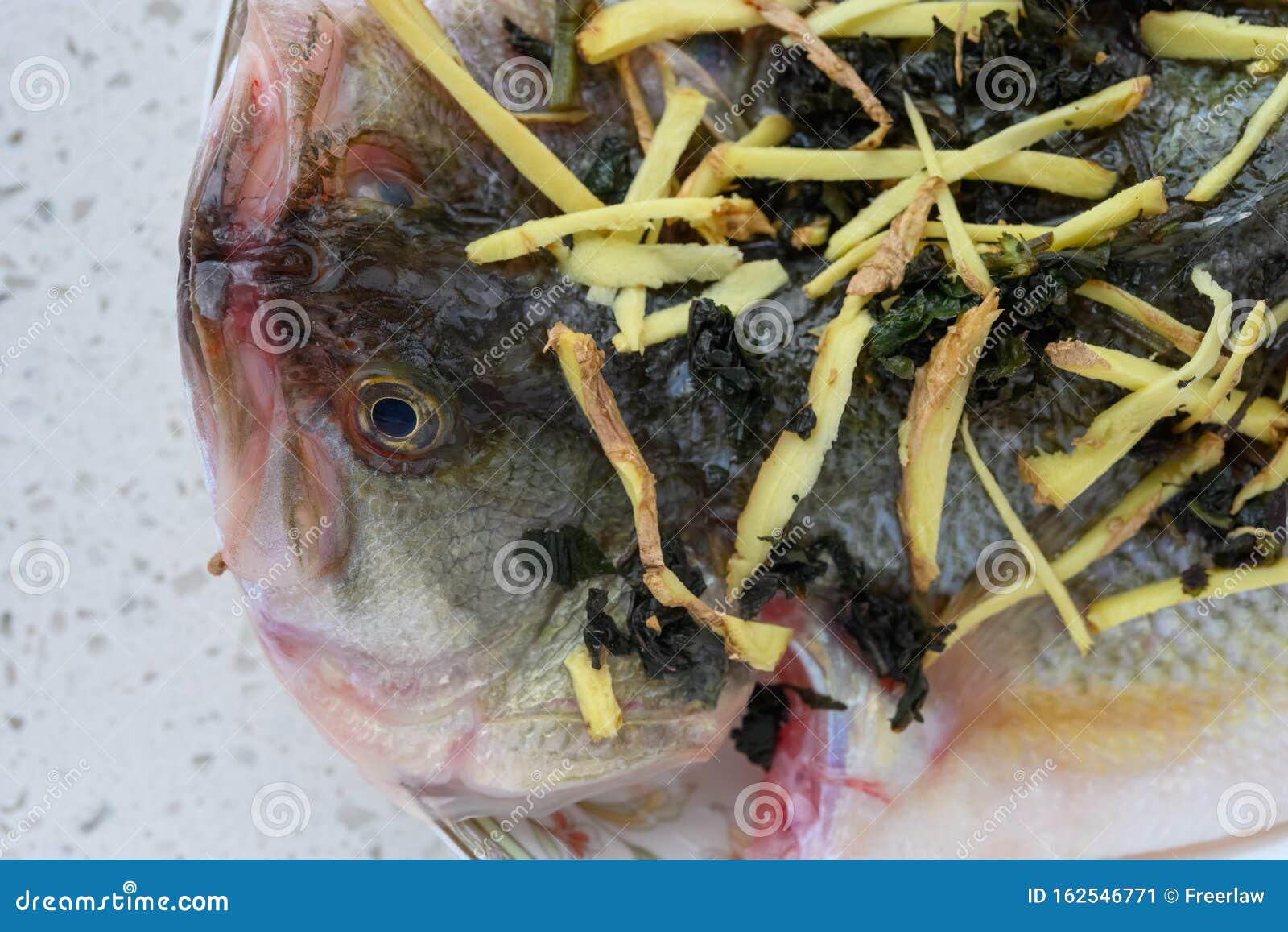 Raw Perch Fish on Dish and Ready To Be Steamed Close Up on the Head ...