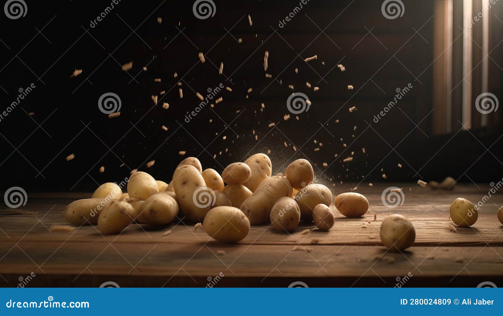 A Raw Pile of Potatoes Falling on a Wooden Table Ai, Ai Generative ...
