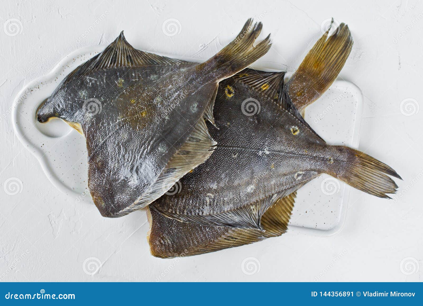 Raw Plaice. White Background, Side View. Stock Image - Image of board ...