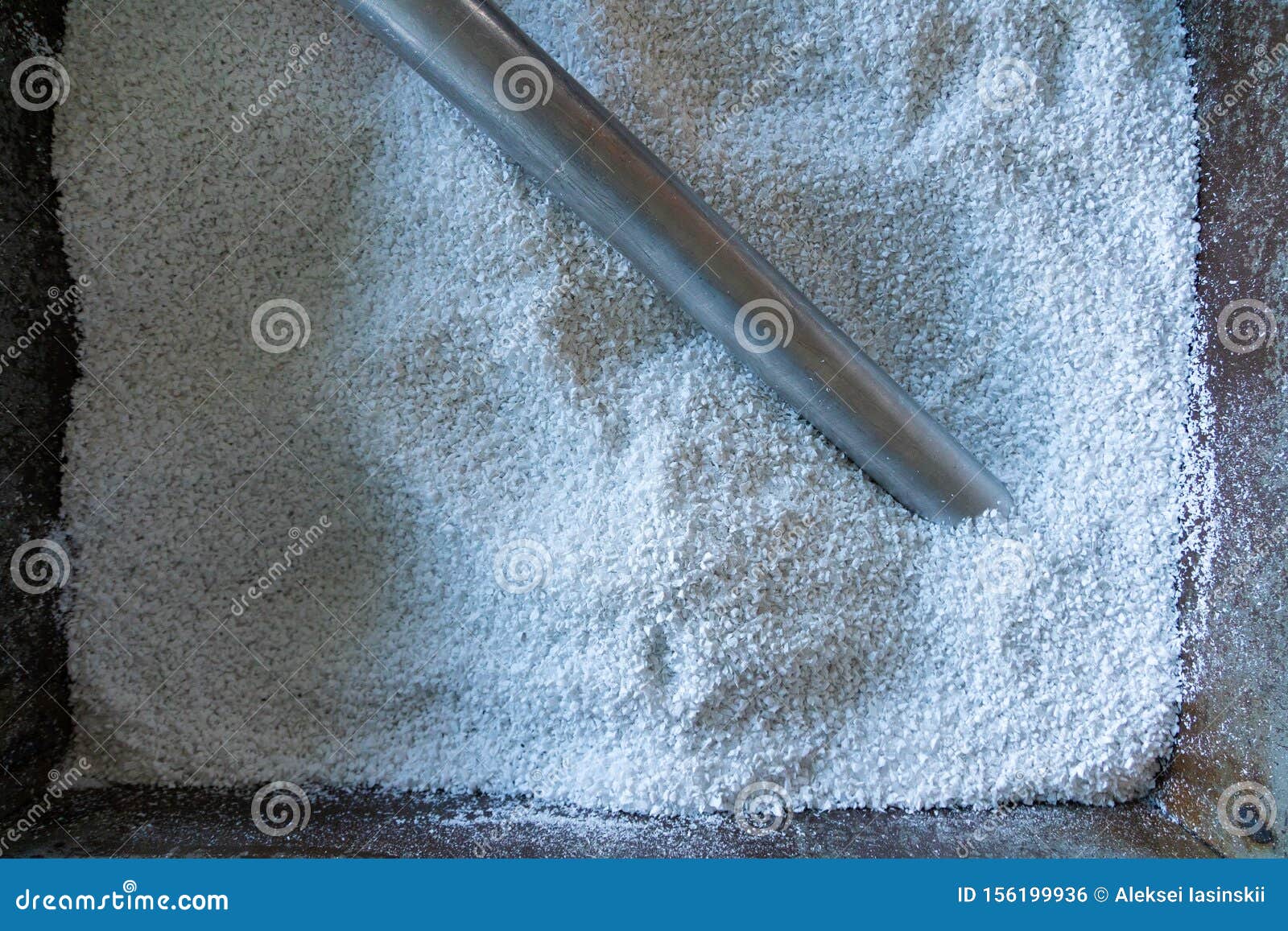 Raw Plastic Material White Granules in Metal Box Stock Photo - Image of ...