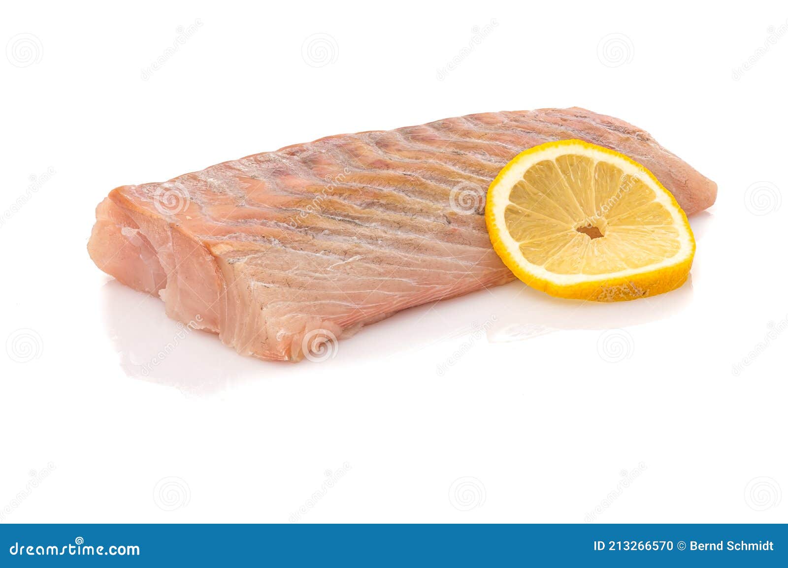Raw Pollack Fish Loin with Slice of Lemon Close-up Stock Photo - Image ...