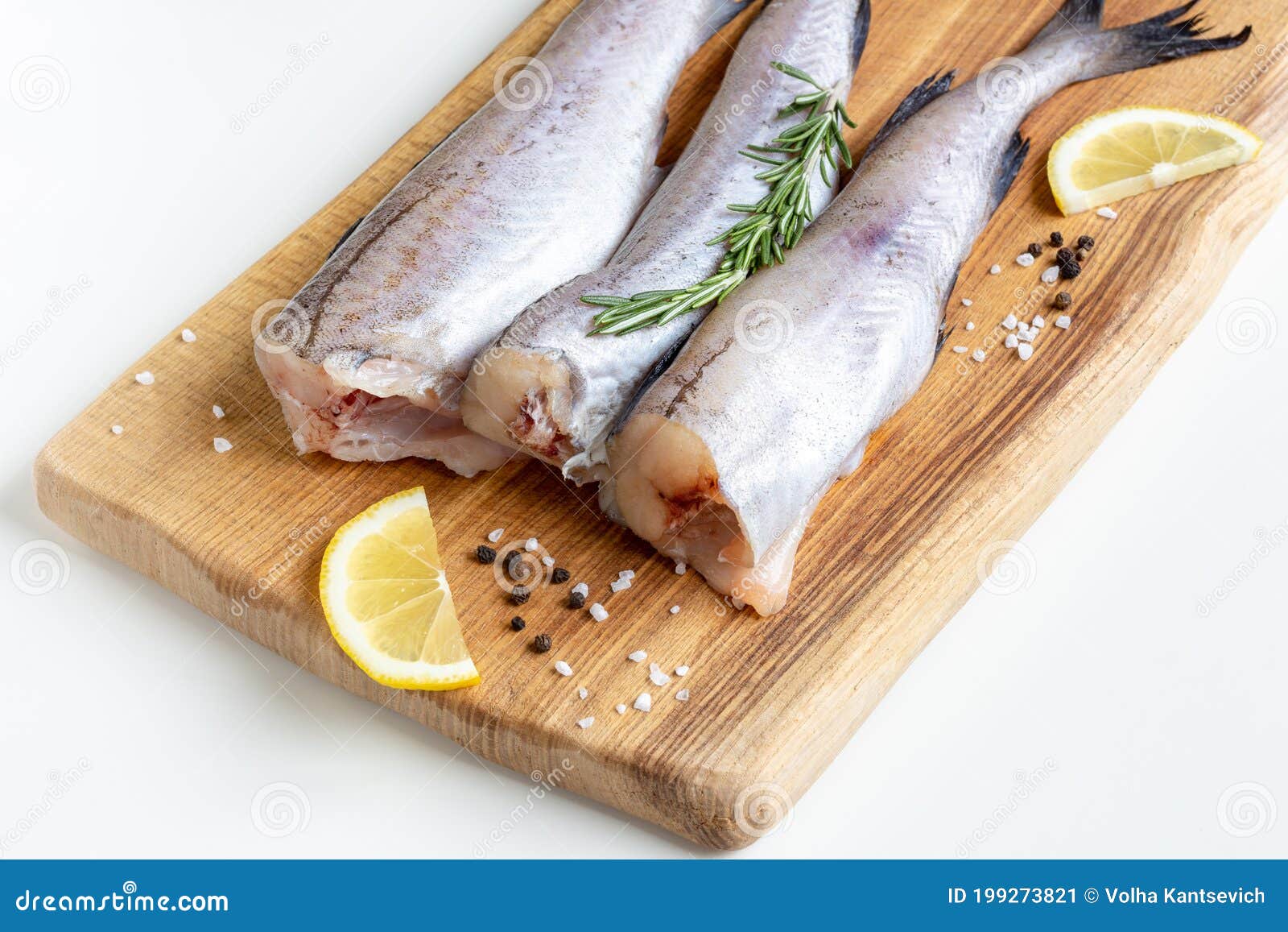 Raw Pollock Fish on a Board Stock Image - Image of meat, pollock: 199273821