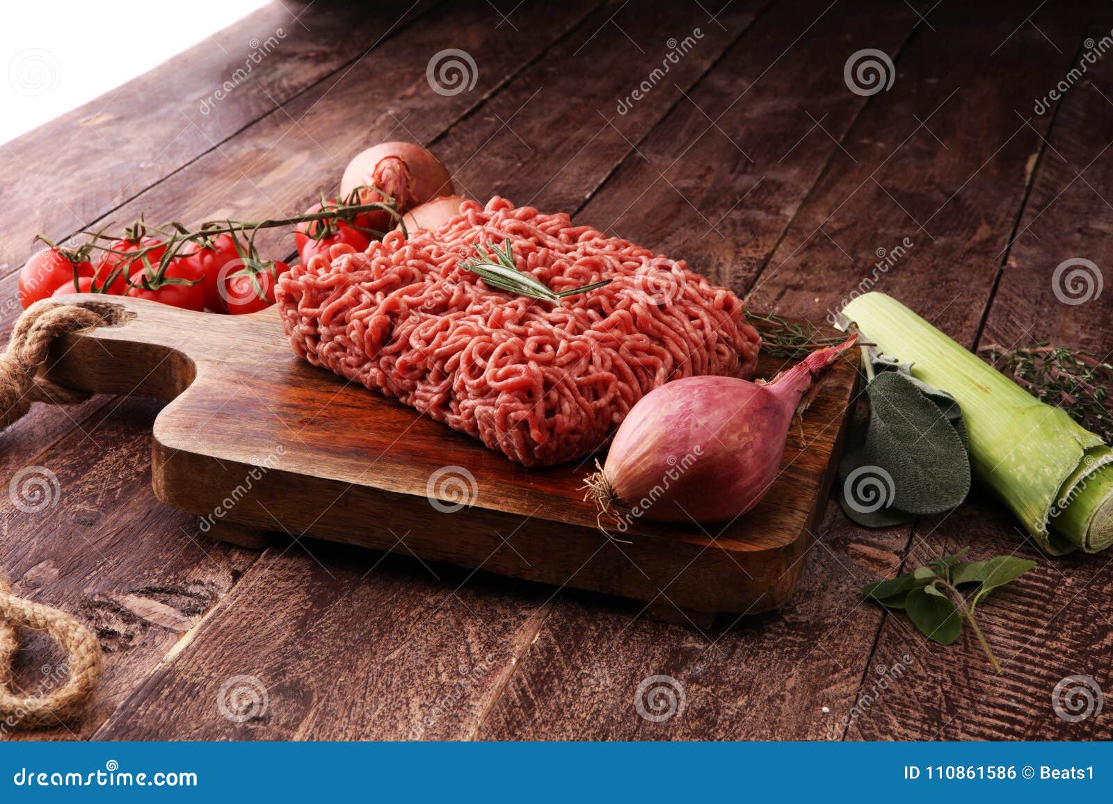 Raw Pork and Beef Ground Meat and Vegetables. Stock Photo - Image of ...
