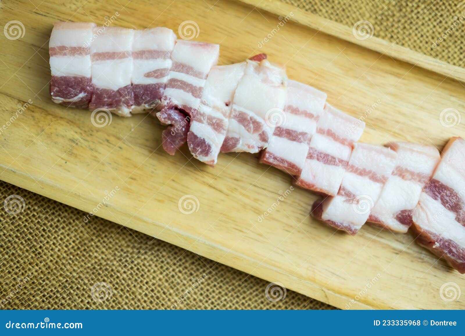 Raw Pork Belly Slice on a Wooden Board Stock Photo - Image of piece ...