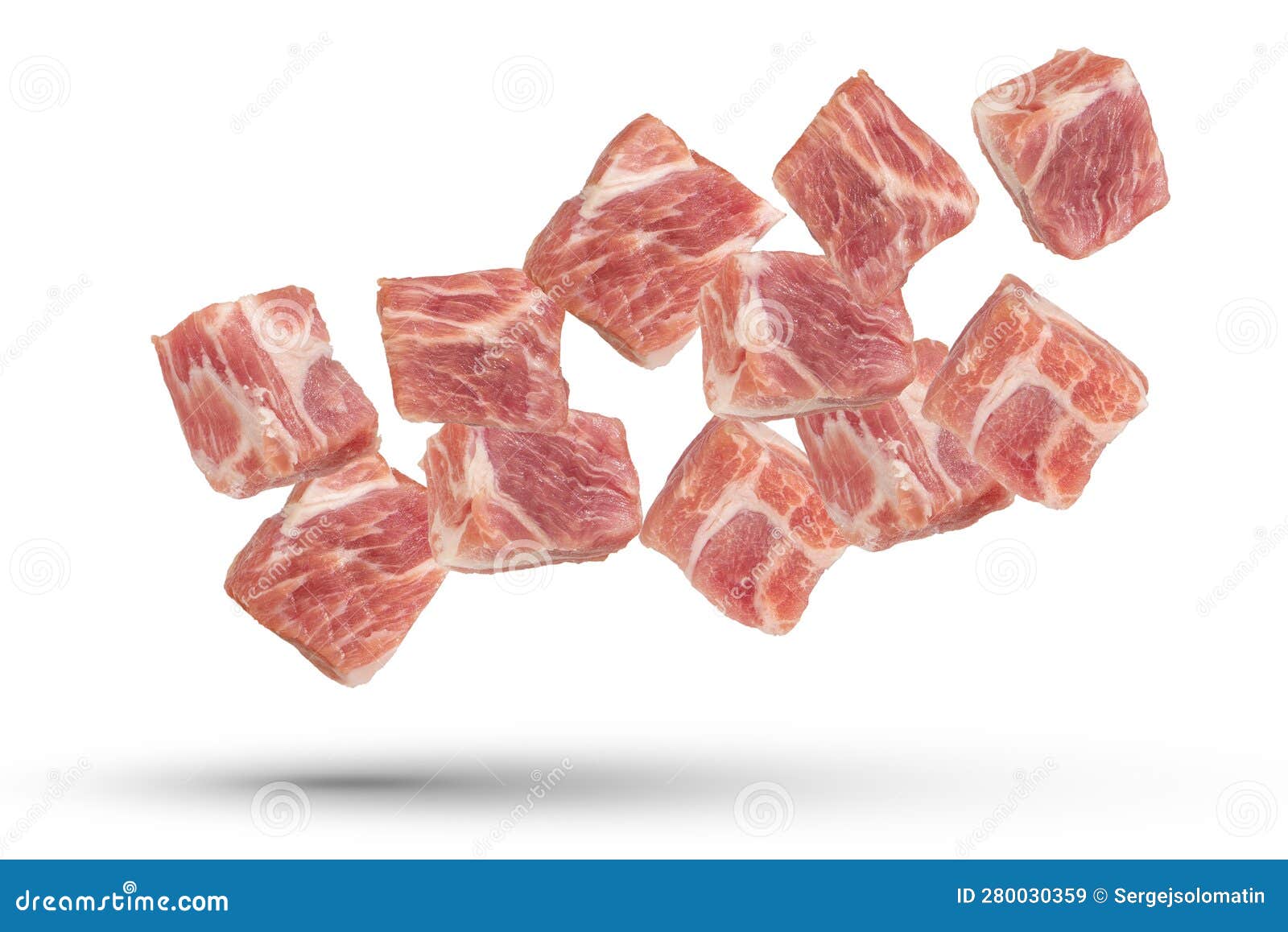 Raw Pork Cubes. Cubes of Pieces of Pork Scatter in Different Directions ...