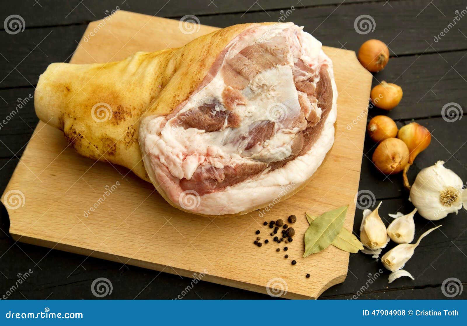 Raw pork knuckle stock photo. Image of onion, garlic - 47904908