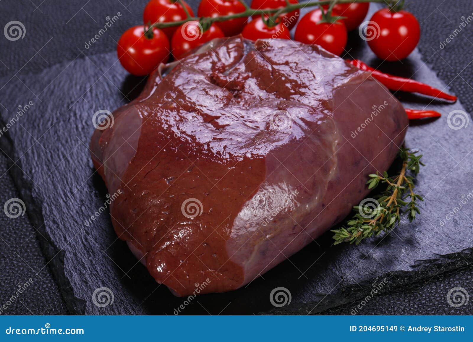 Raw pork liver stock image. Image of blood, food, butchery - 204695149