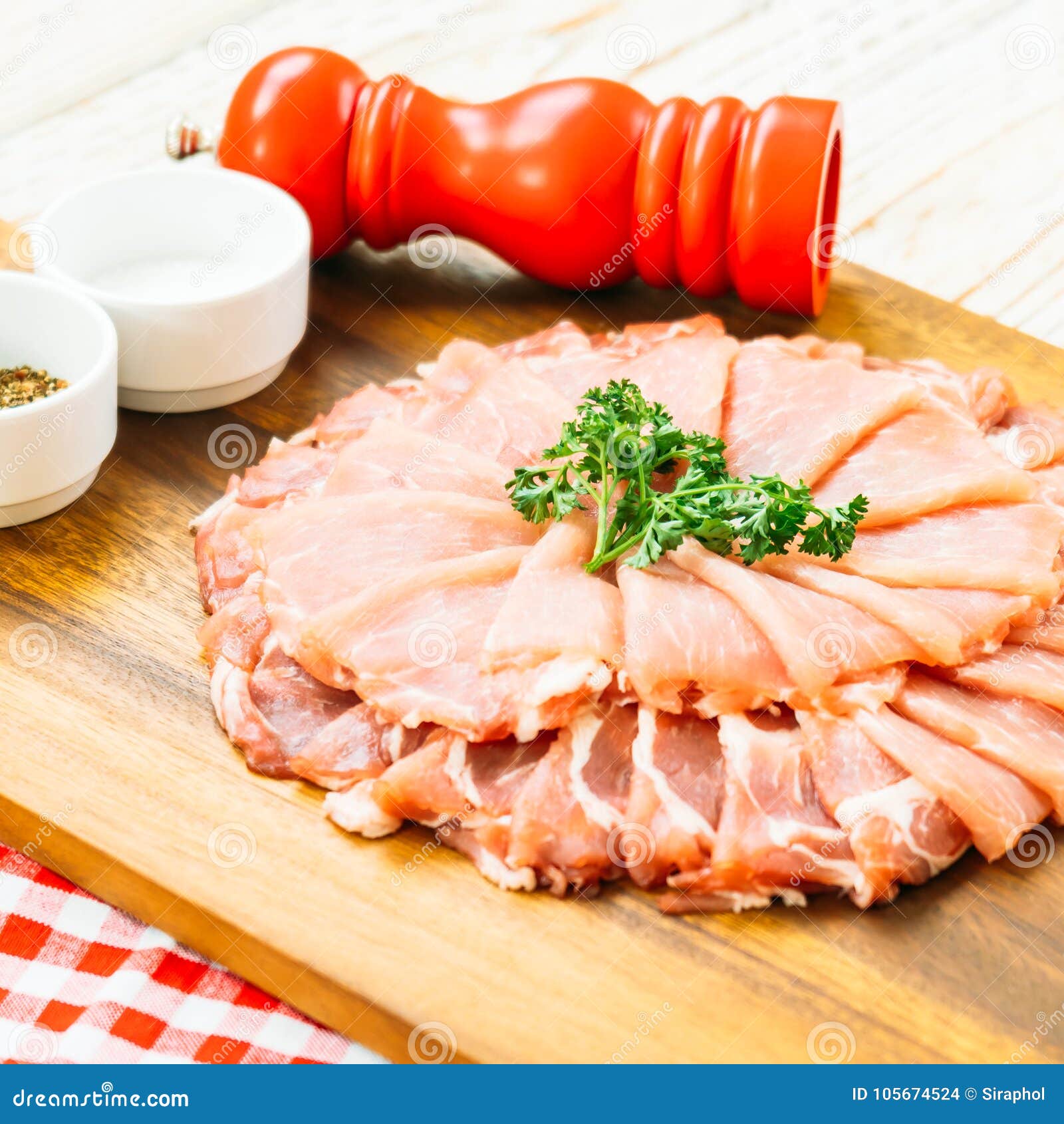 Raw pork meat slice stock photo. Image of fresh, rustic - 105674524
