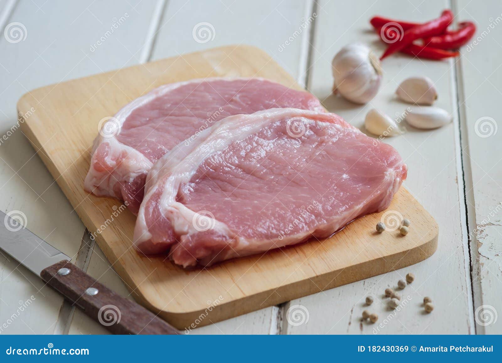 Raw Pork Meat on Wooden Board Stock Image - Image of steak, fresh ...