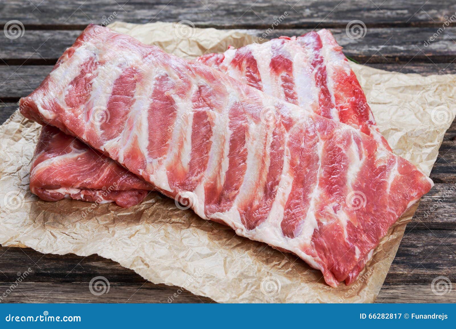 Raw Pork Ribs. on Crumpled Paper Stock Image - Image of planks, america ...