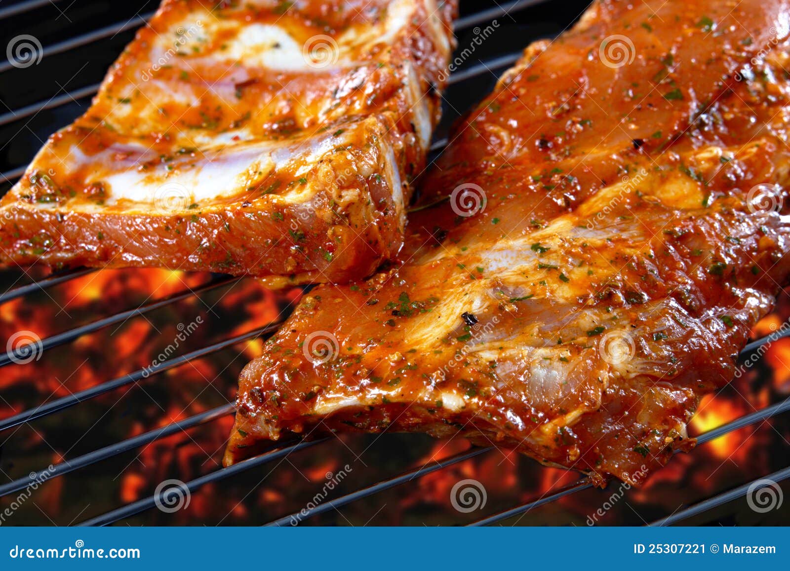 Raw pork ribs on grill stock image. Image of ribs, food - 25307221