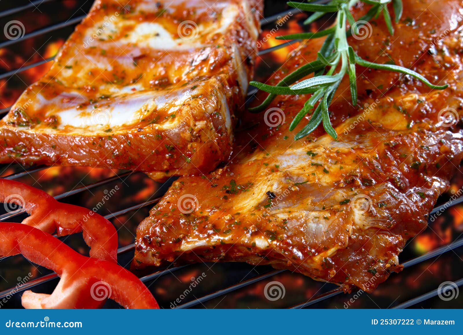 Raw pork ribs on grill stock photo. Image of roast, summer - 25307222