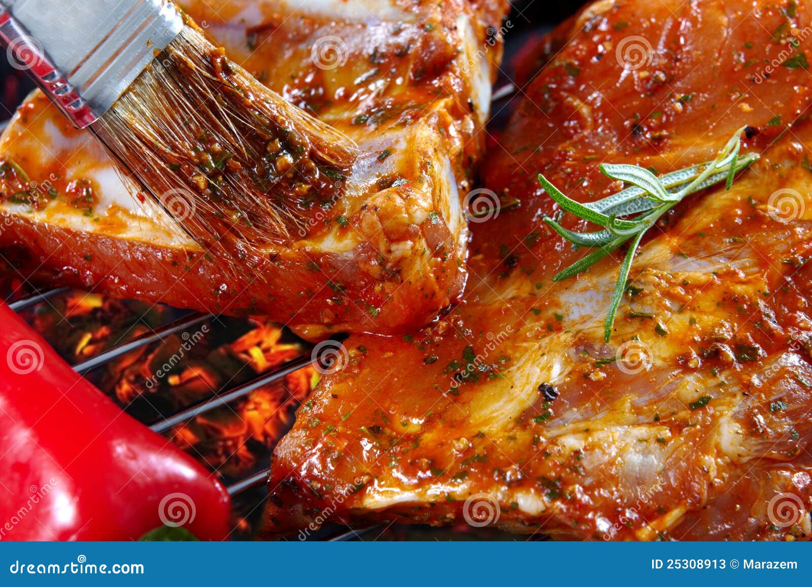 Raw pork ribs on grill stock image. Image of cooking - 25308913
