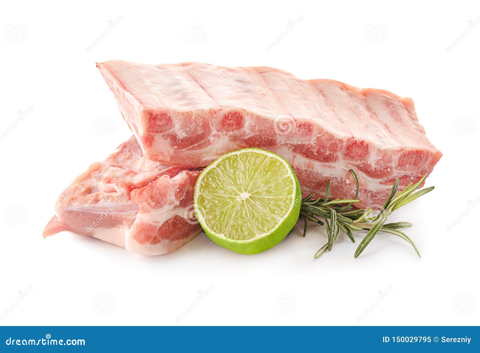 Raw Pork Ribs on White Background. Fresh Meat Products Stock Image ...