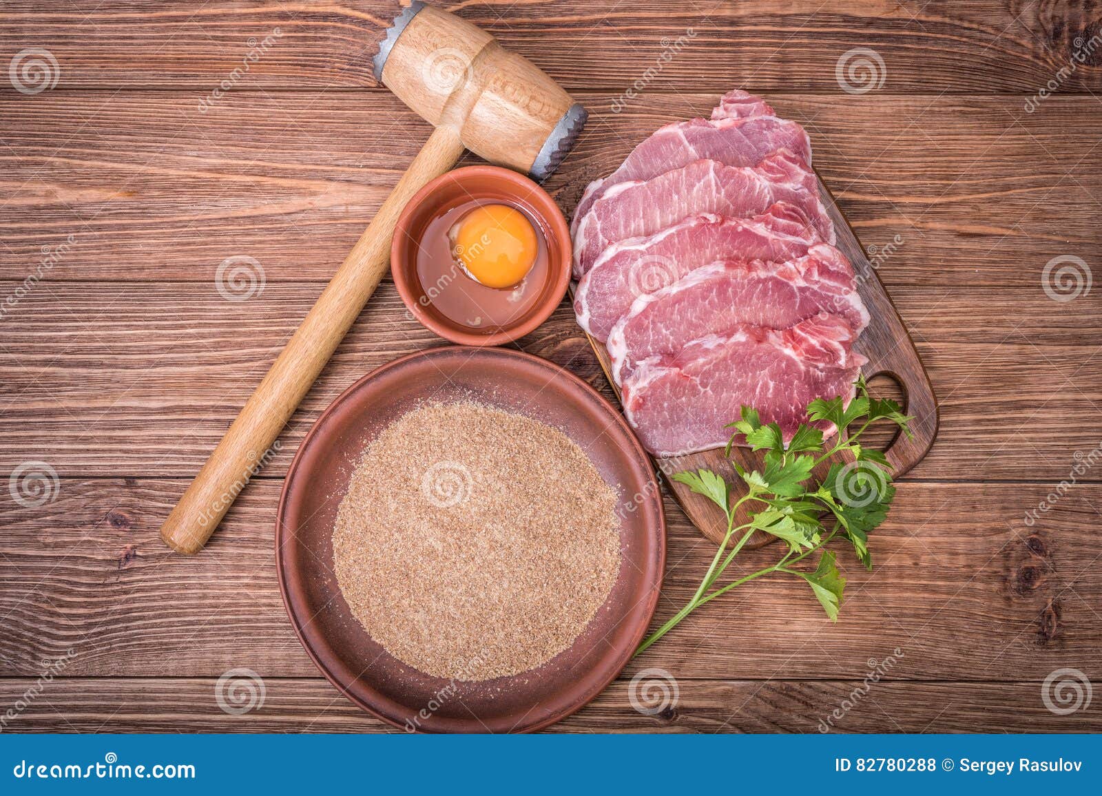 Raw Pork Schnitzel with the Ingredients . Stock Photo - Image of ...