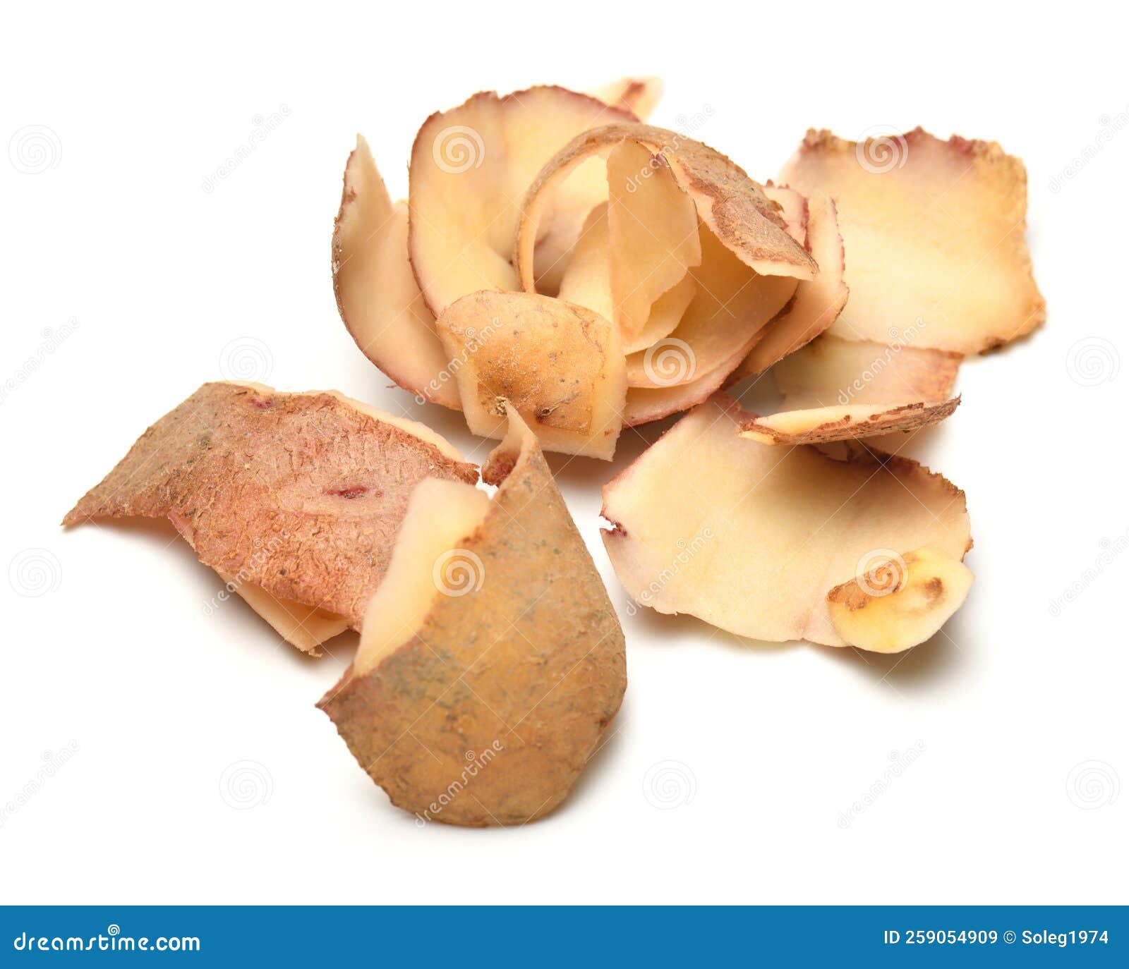 Raw Potato Peel Close-up, Group of Objects are Isolated on a White ...
