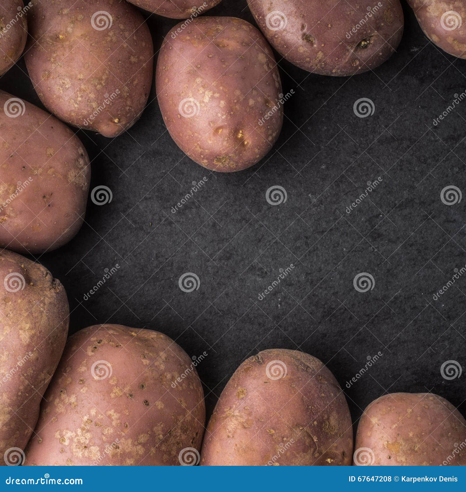 Raw Potatoes at the Left of the Black Stone Table Square Stock Photo ...