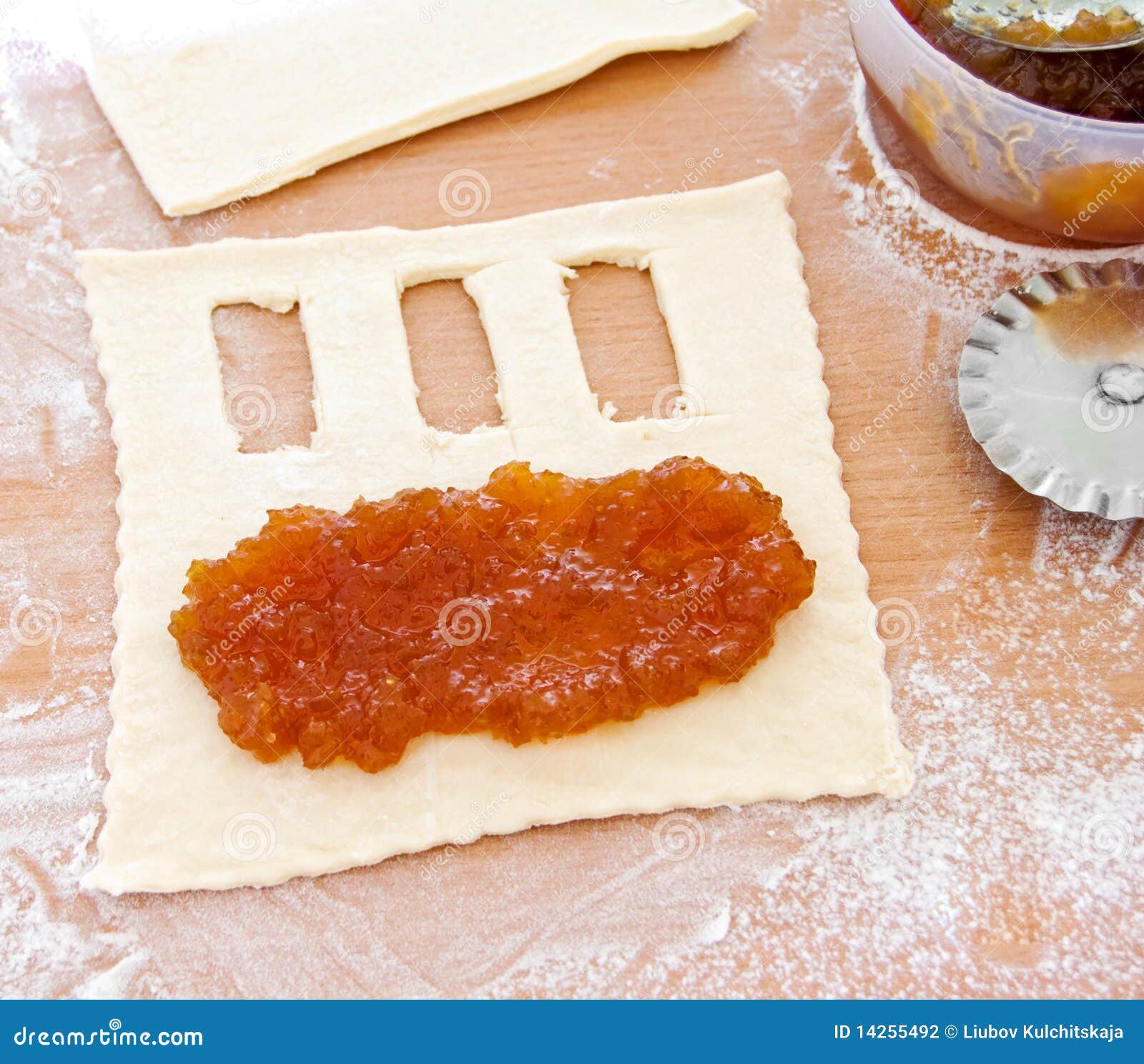 Raw puff pastry with jam. stock photo. Image of food - 14255492