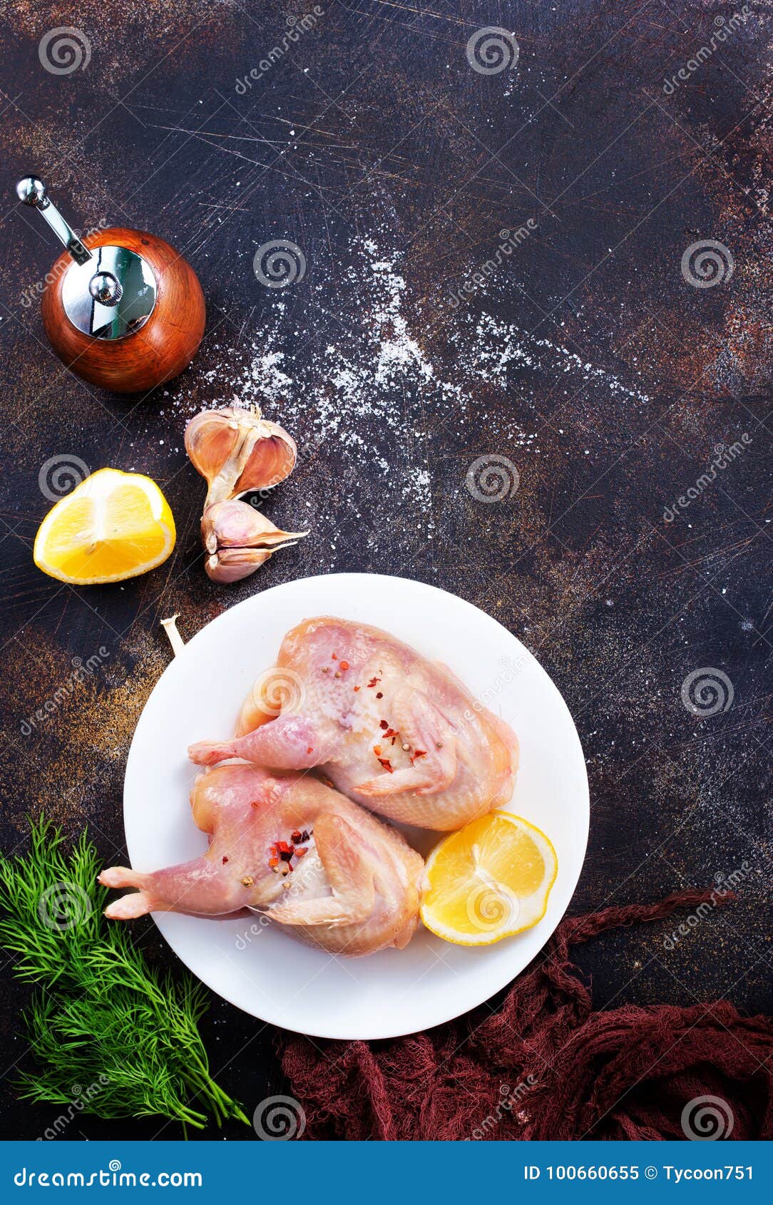 Raw quail stock image. Image of garlic, farmer, little - 100660655