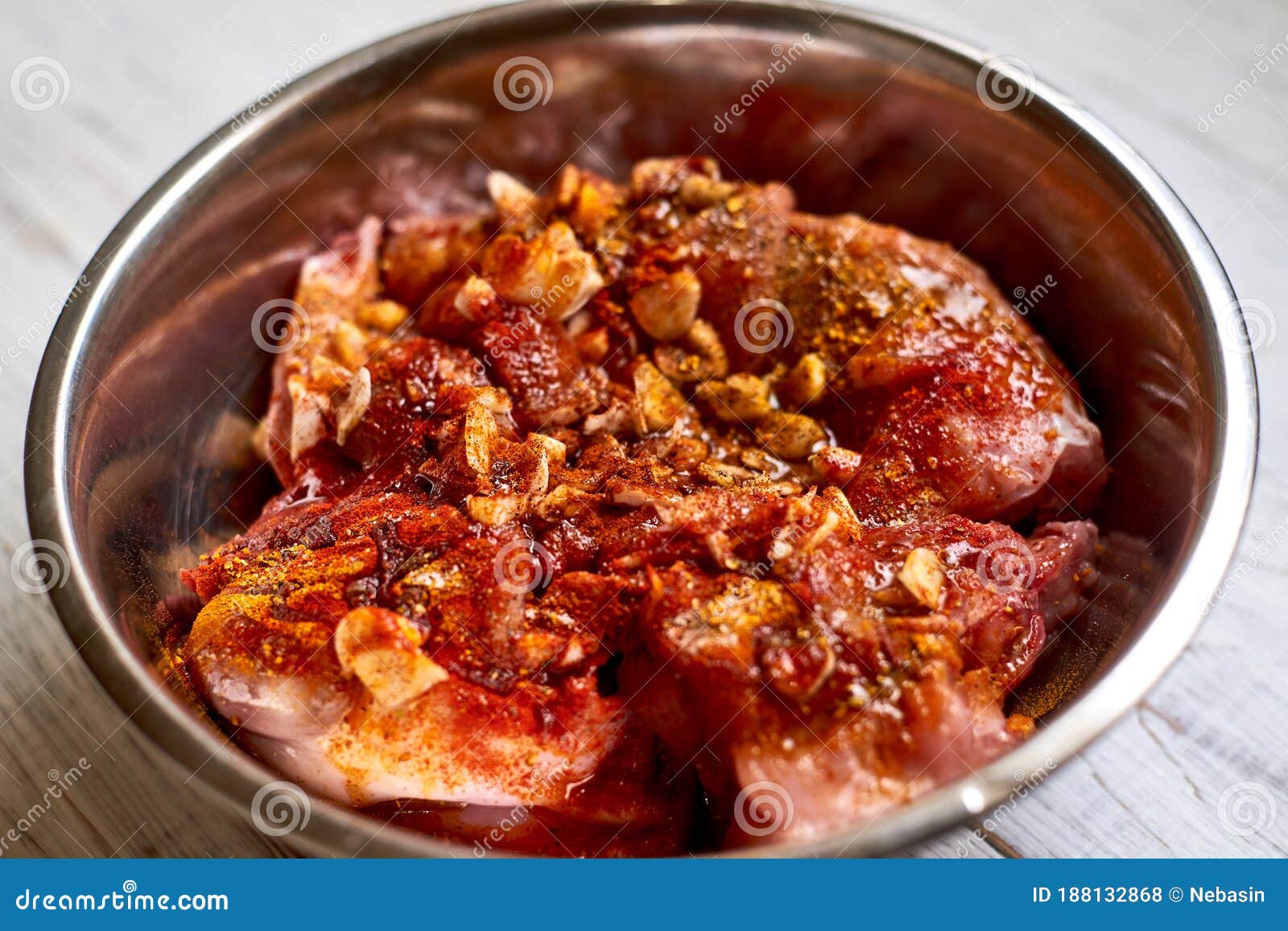 Raw Rabbit in a Bowl with Spices. Marinate Meat, Preparing for Cooking ...