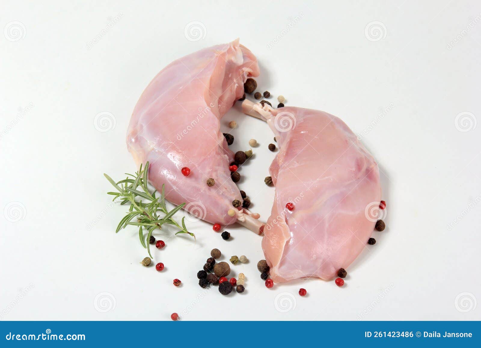 Raw Rabbit Legs with Bone with Peppercorns on a White Background Stock ...