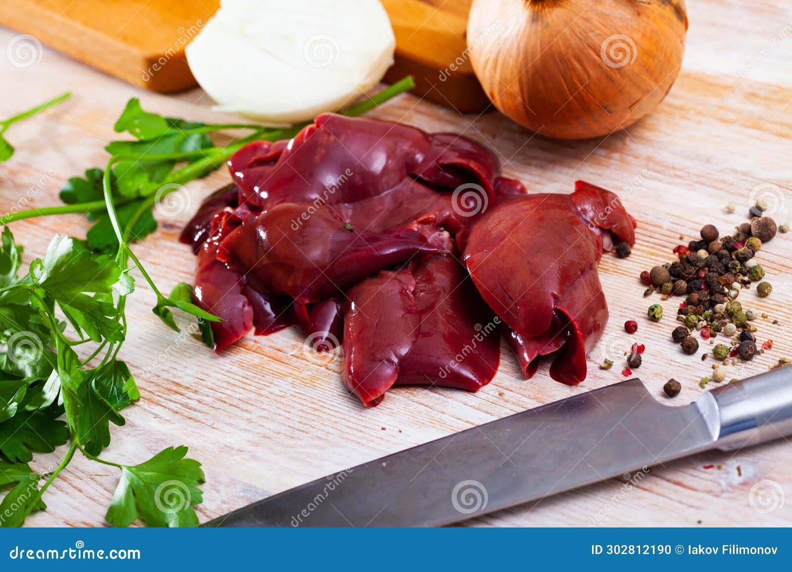 Raw rabbit liver stock photo. Image of meal, condiments - 302812190