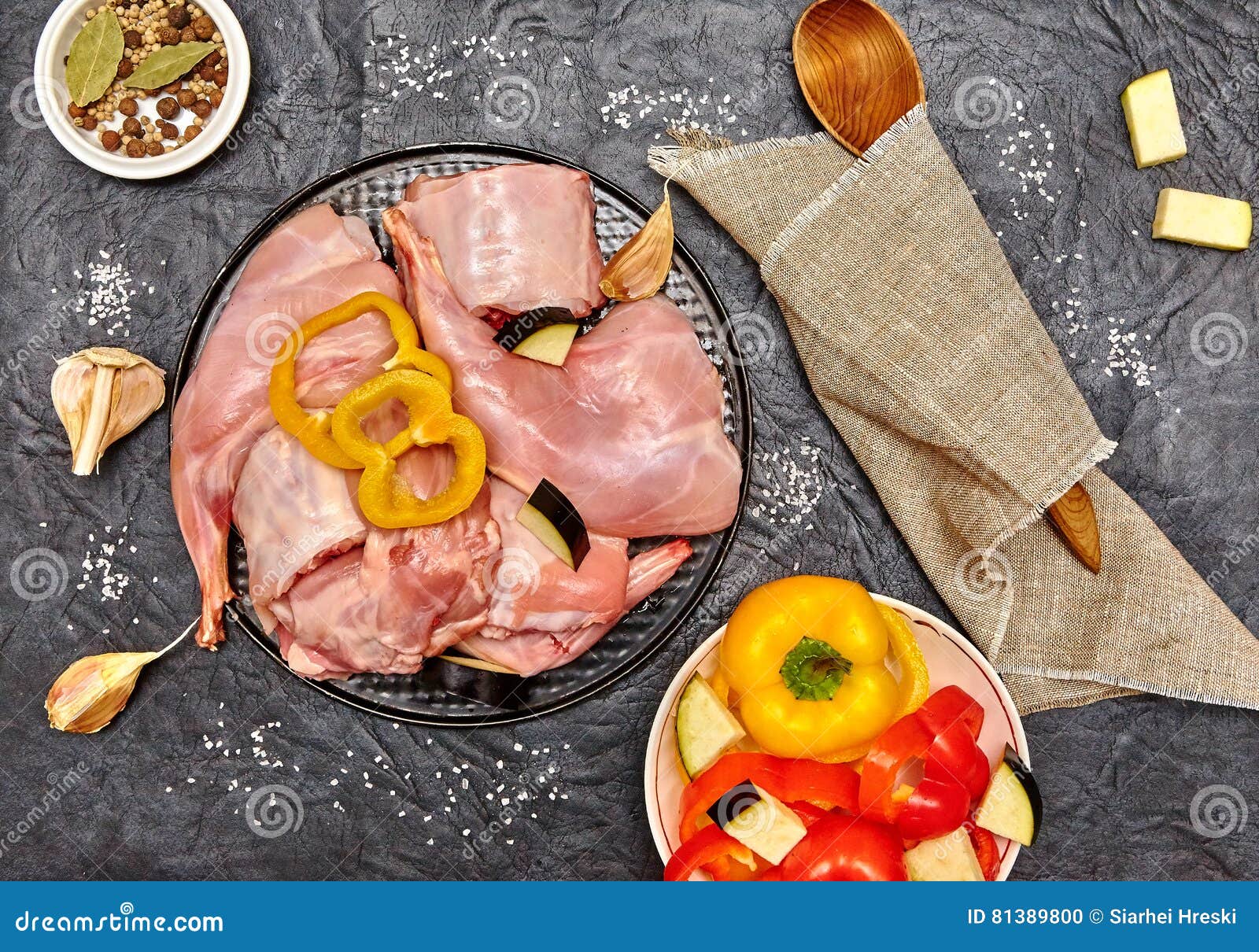 Raw Rabbit Meat in Cooking Pan Stock Photo - Image of eggplant, rabbit ...