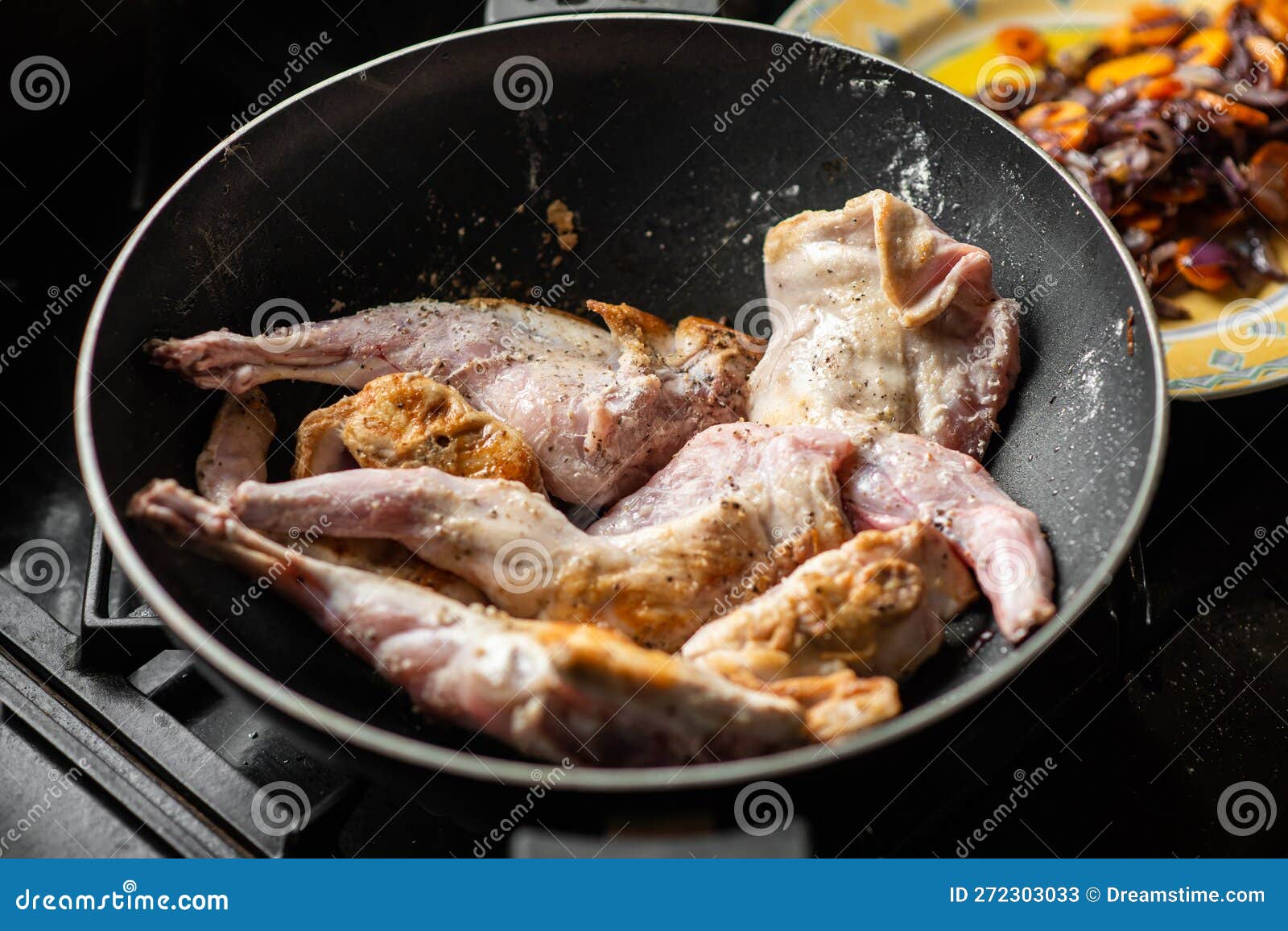 Raw Rabbit with Spices in a Pan. Cooking Stewed Rabbit Stock Image ...