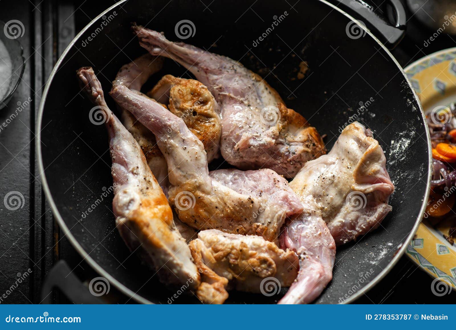 Raw Rabbit with Spices in a Pan. Cooking Stewed Rabbit Stock Image ...
