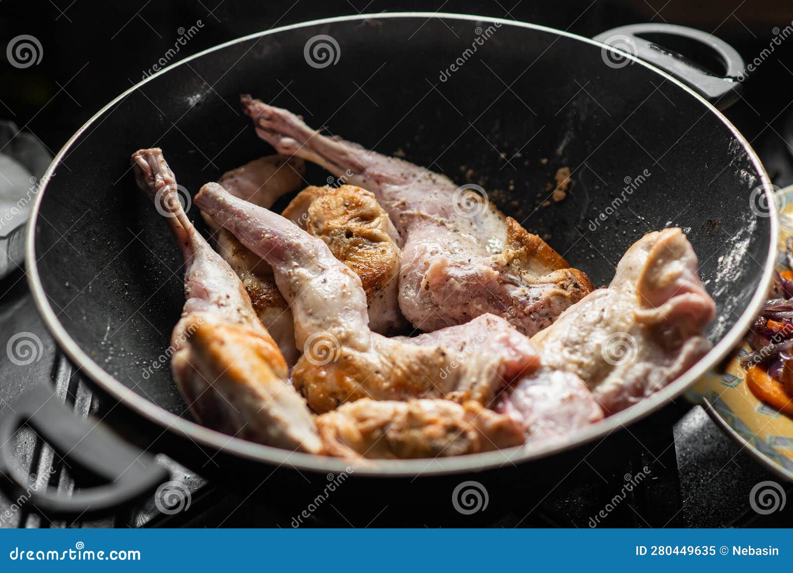 Raw Rabbit with Spices in a Pan. Cooking Stewed Rabbit Stock Image ...