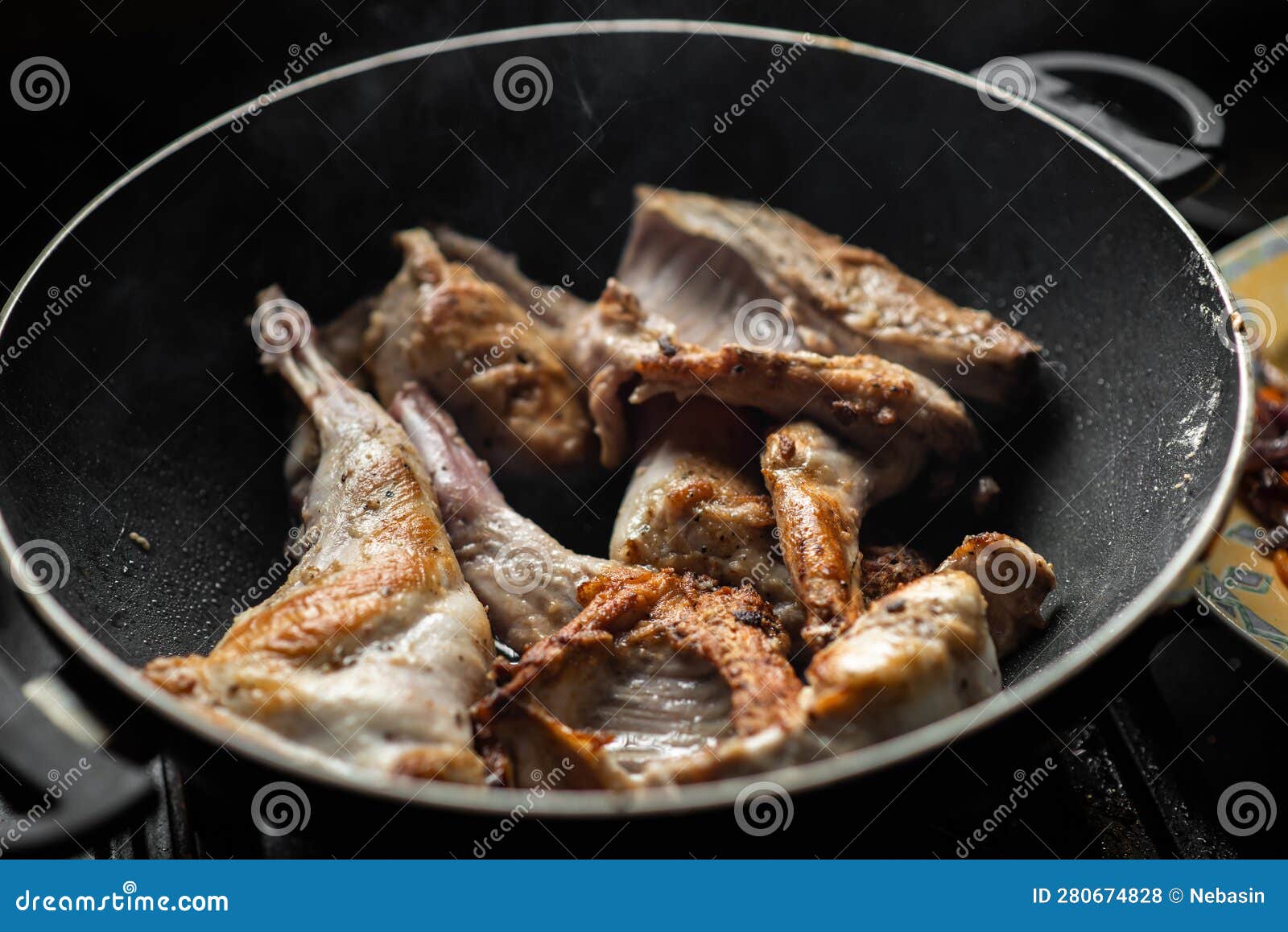 Raw Rabbit with Spices in a Pan. Cooking Stewed Rabbit Stock Photo ...