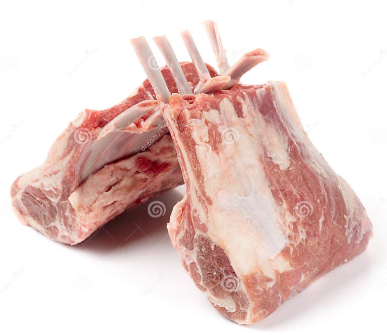 Raw rack of lamb, on white stock image. Image of nutrition - 28610535