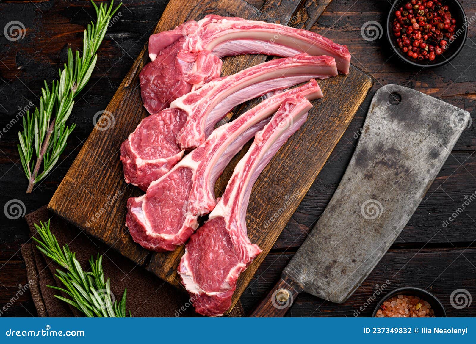 Raw Rack Of Mutton Lamb Ribs On Butcher Board. Isolated On White ...