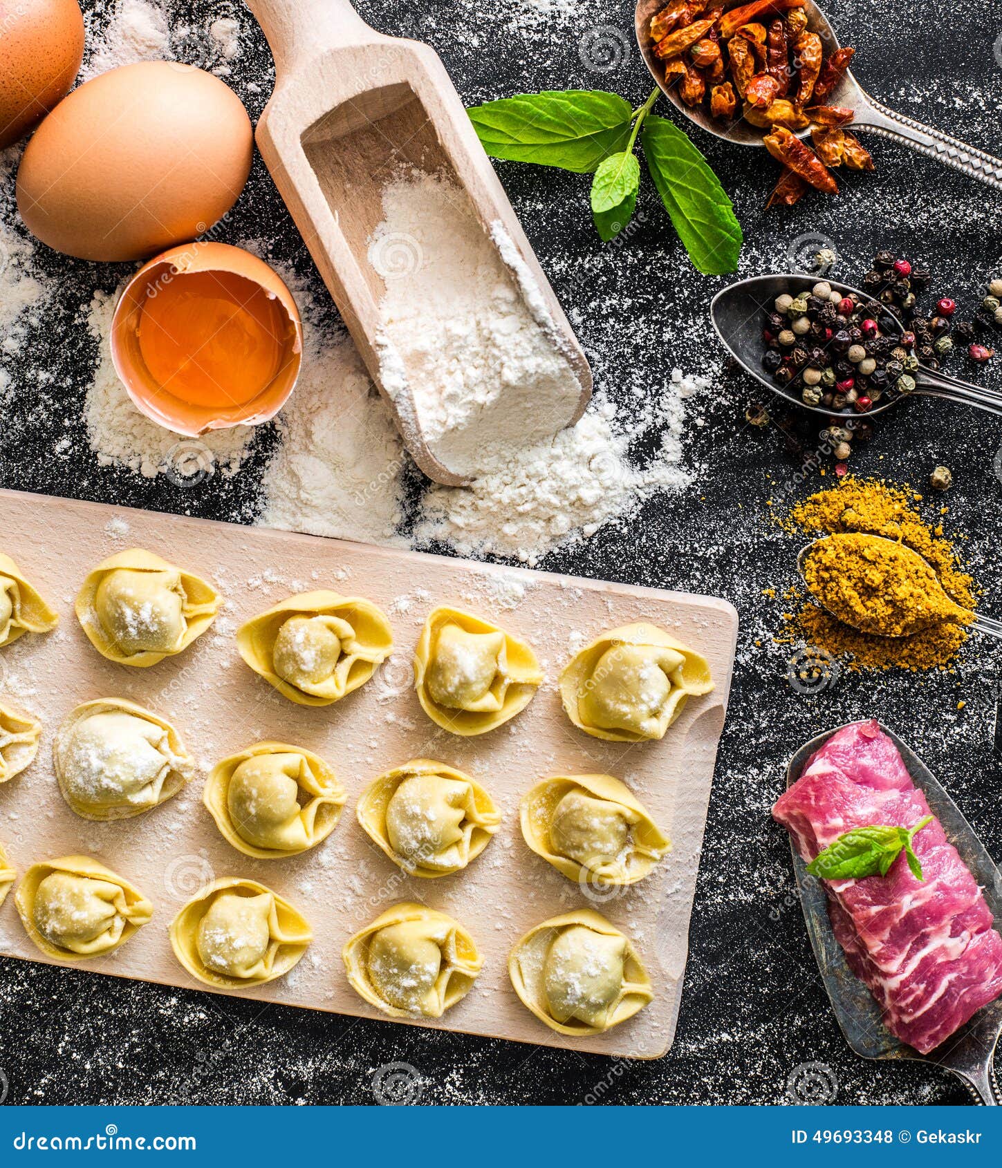 Raw ravioli stock photo. Image of meal, mint, curry, lunch - 49693348