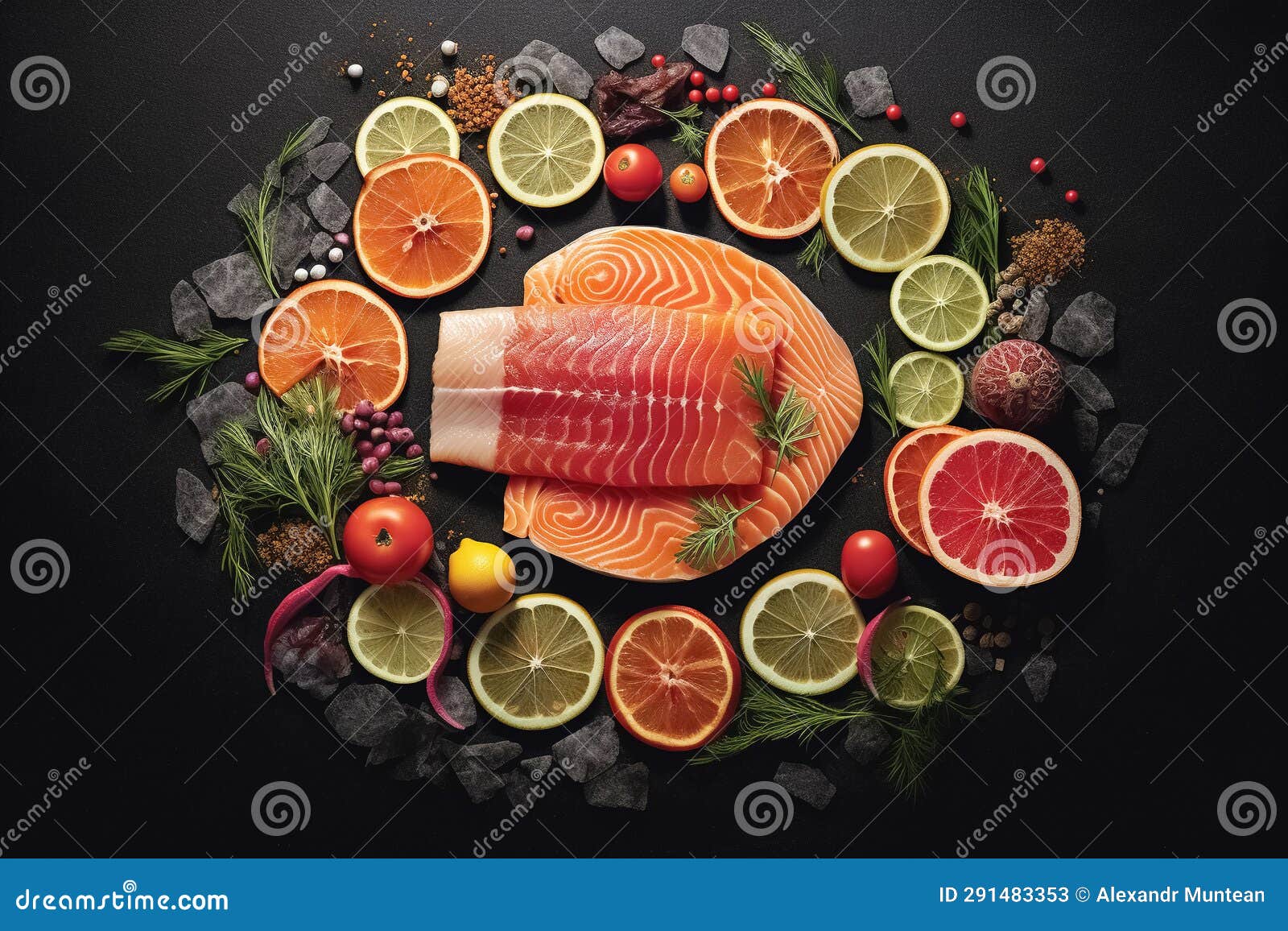 Raw Red Fish on Black Background. Stock Image - Image of table, meal ...