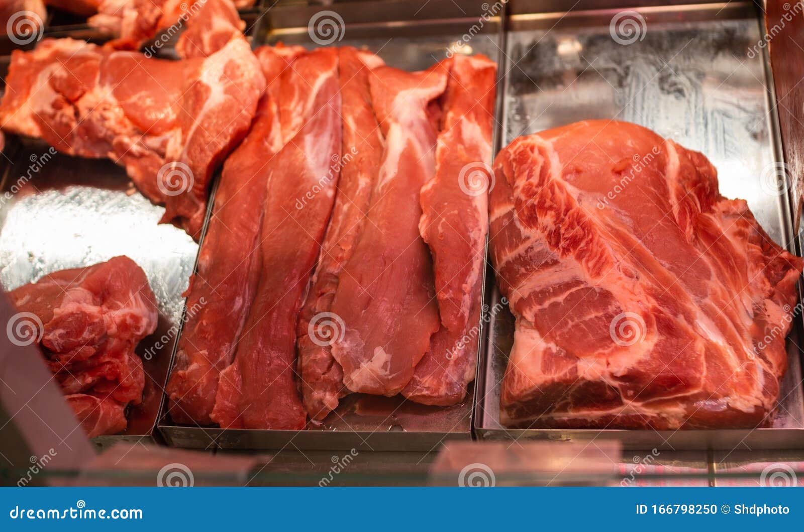 Raw Red Meat on Shelf in Supermarket Stock Photo - Image of diet, shelf ...